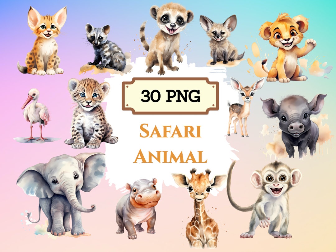 Safari Animal Clipart Watercolor 30 PNG Safari Clipart Nursery Clipart ...