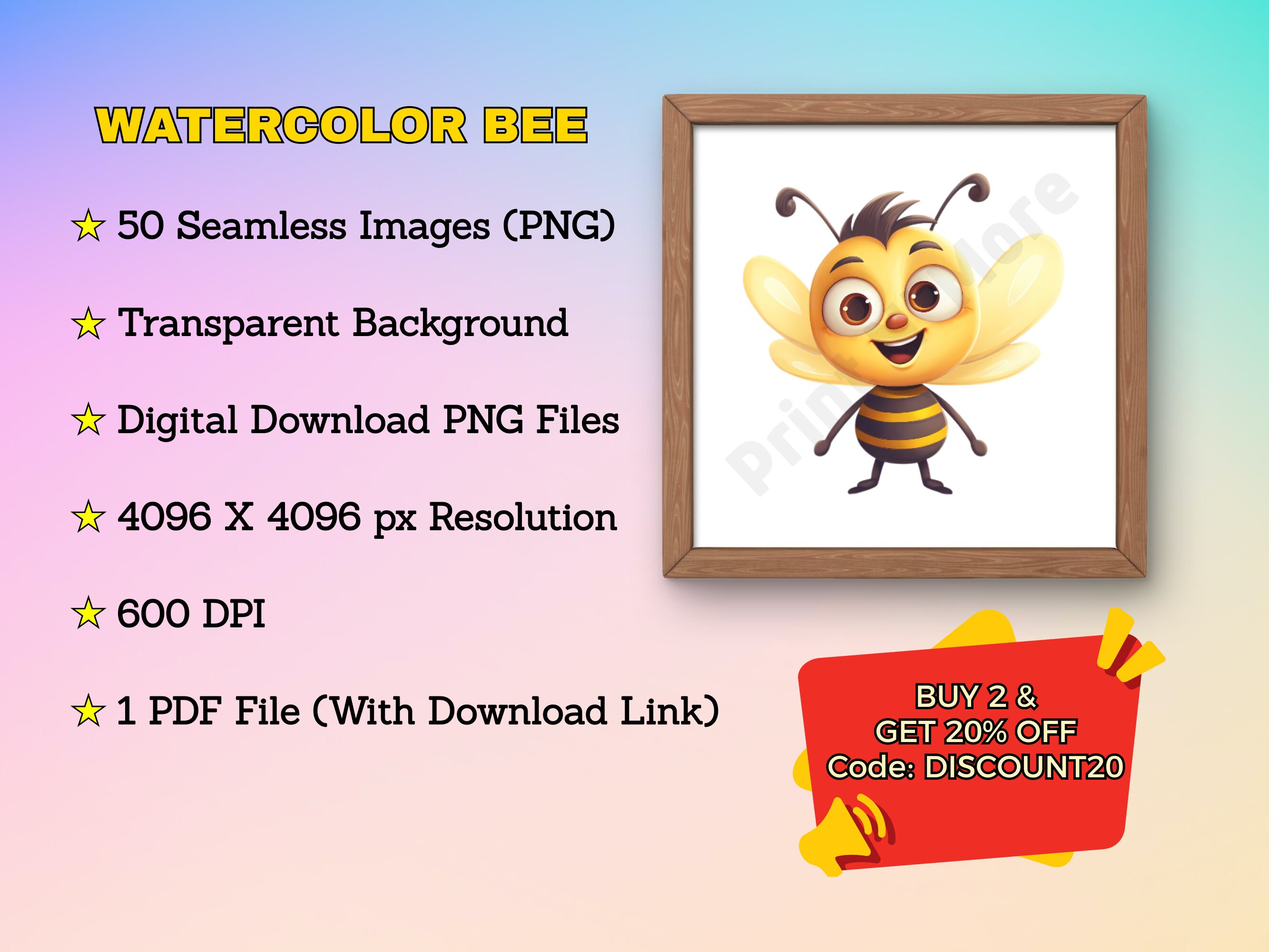 Watercolor Bee Clipart 50 Bee PNG Digital Bee Art Cute Bee Clipart Bee ...