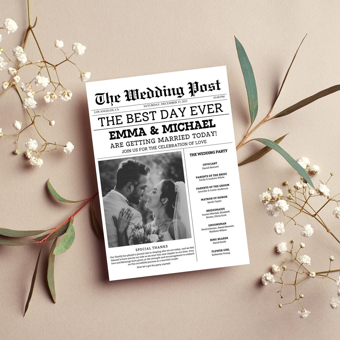 Folded Newspaper Wedding Template, Canva Template, Printable Wedding ...