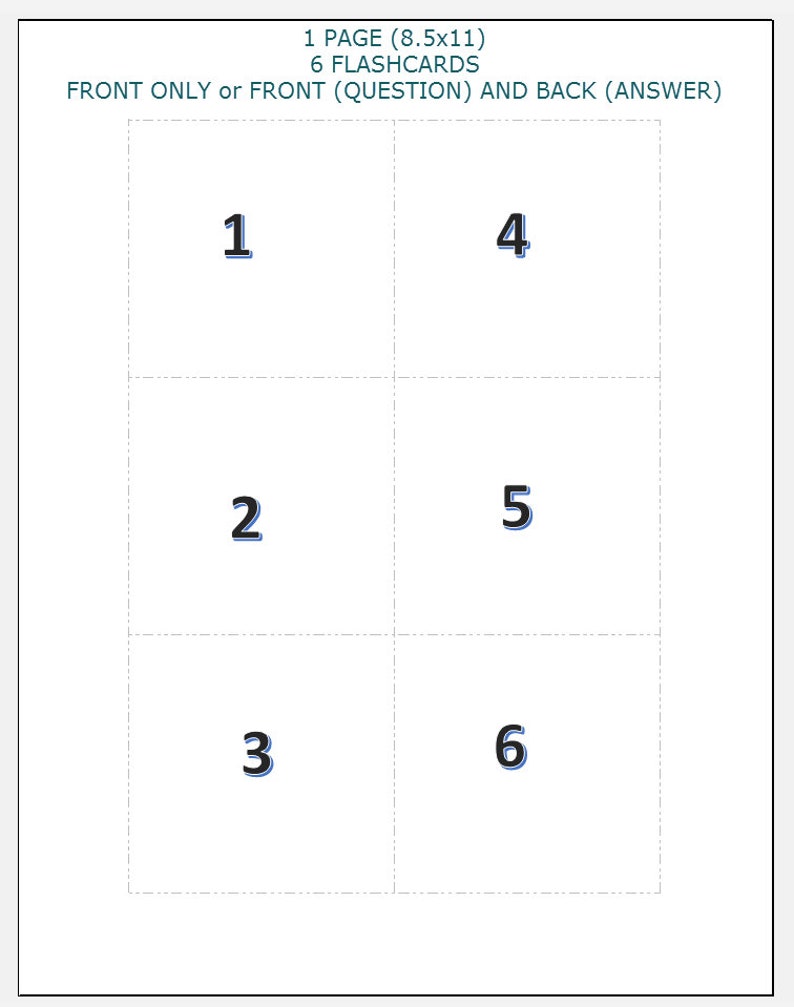 Printable and Fillable Easy 6 Flashcard Template - Etsy