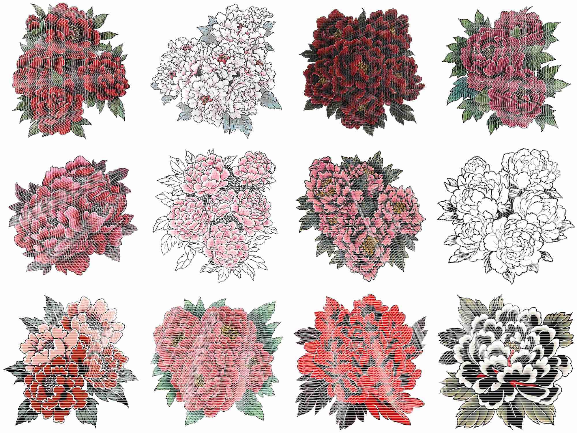 Japanese Peony Tattoo Flash Pack – 25 Traditional Irezumi Flower PNG ...