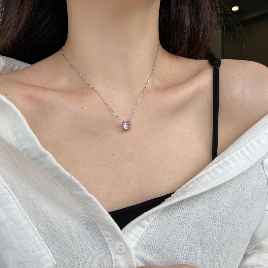 2 CT Princess Shape Solitaire Necklace Color Diamond Solitaire Pendant ...