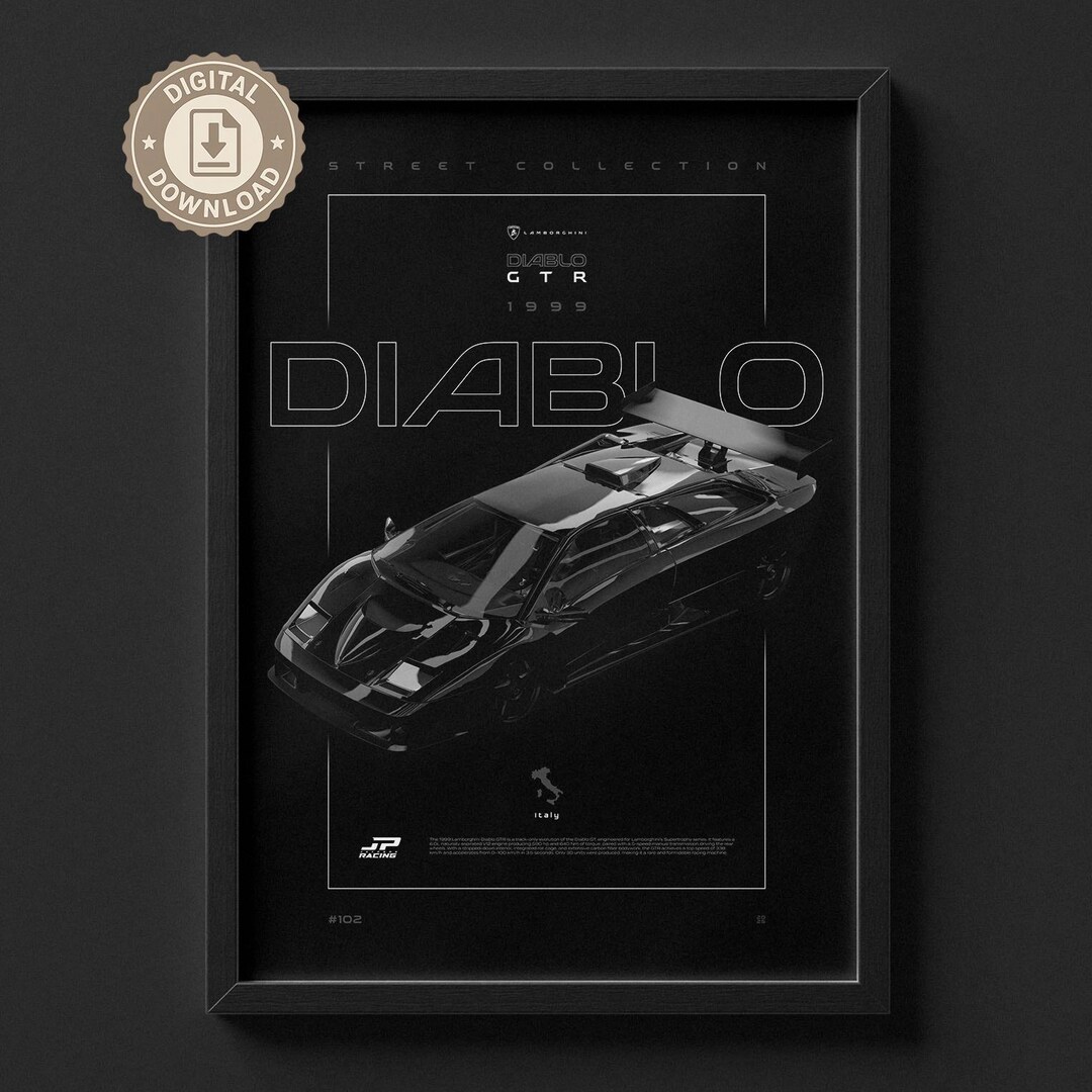Lamborghini Diablo GTR 1999 Poster | Minimalist Car Wall Art ...