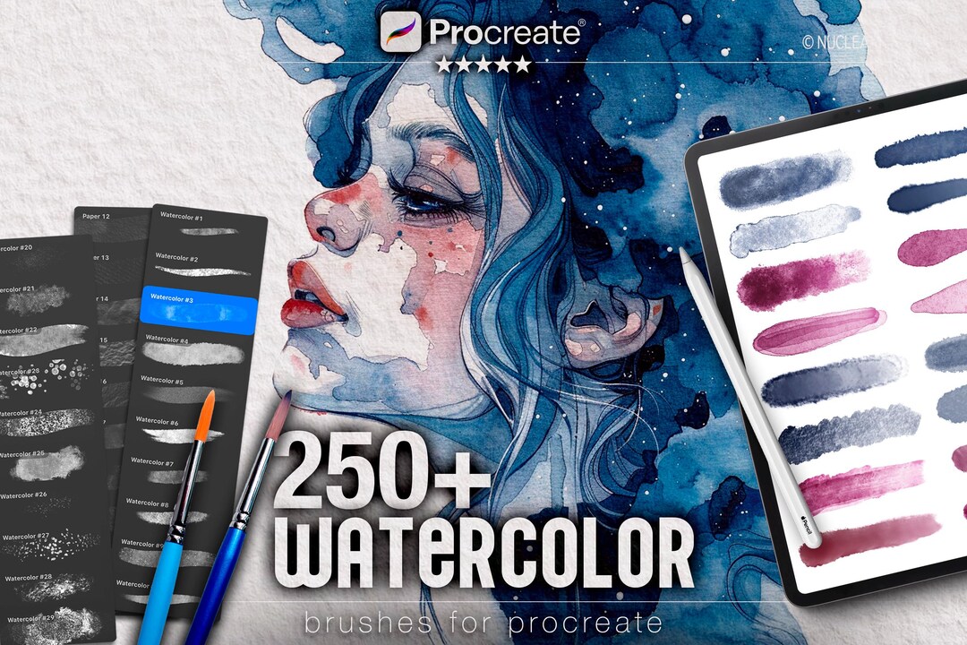 250+ Watercolor Procreate Brushes Mega Bundle | Realistic Watercolor ...