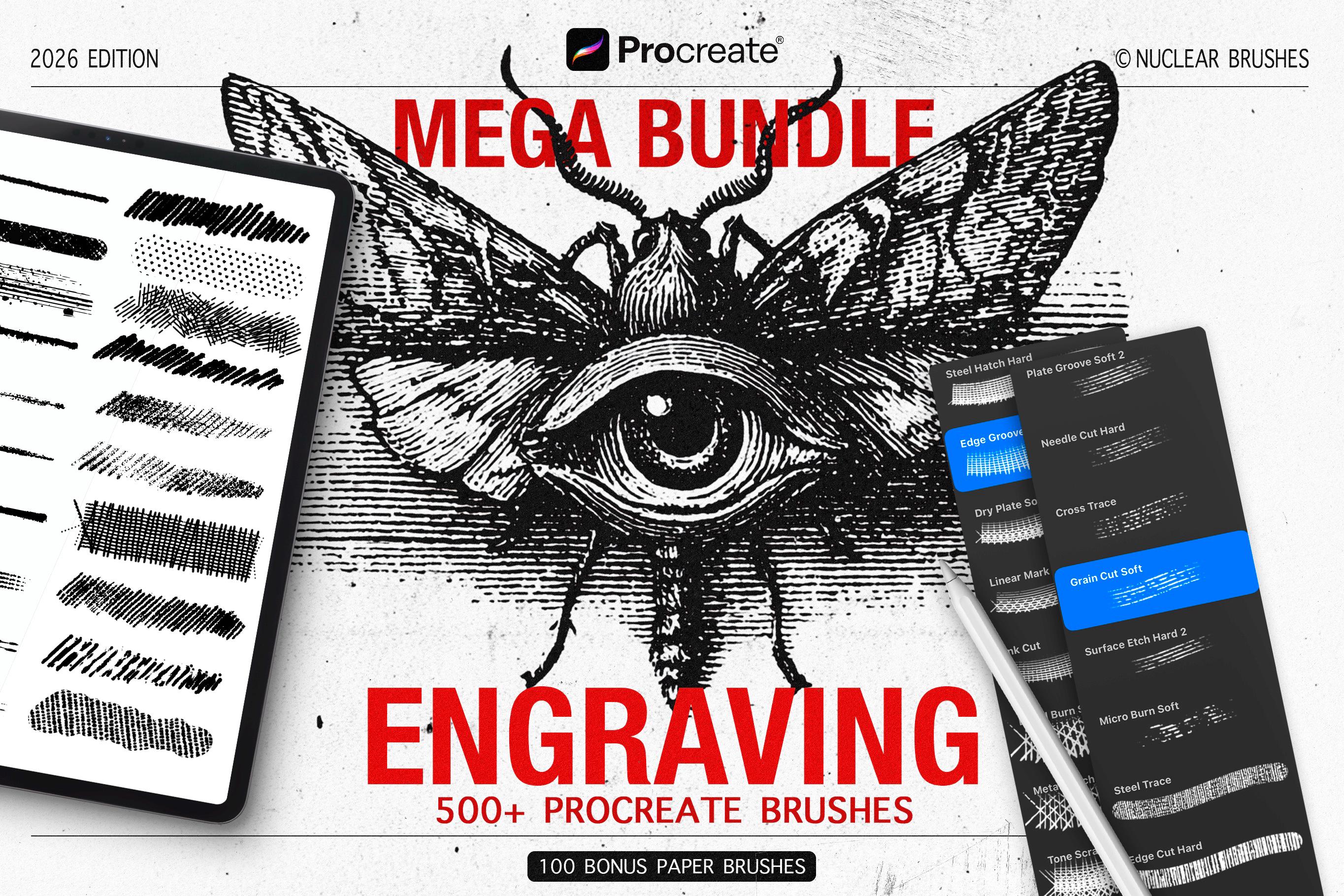 Procreate Engraving Brushes Mega Bundle (2026) | 500+ Ink, Etching ...