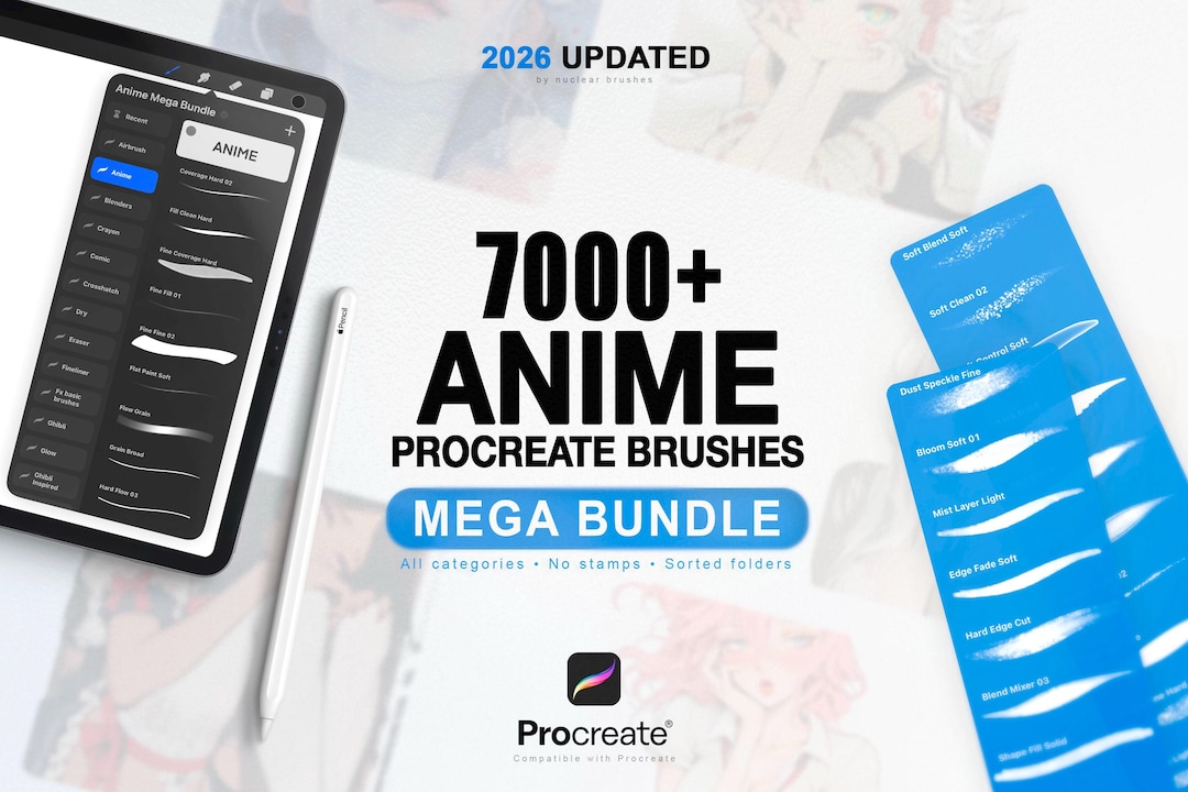 Anime Procreate Brushes 7000+ Mega Bundle (2026 Updated) | Manga, Comic ...