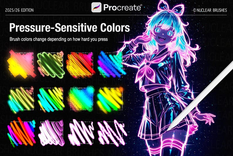 Anime Glow Procreate Brushes | Neon Brush Set, Light Streaks, Shimmer ...
