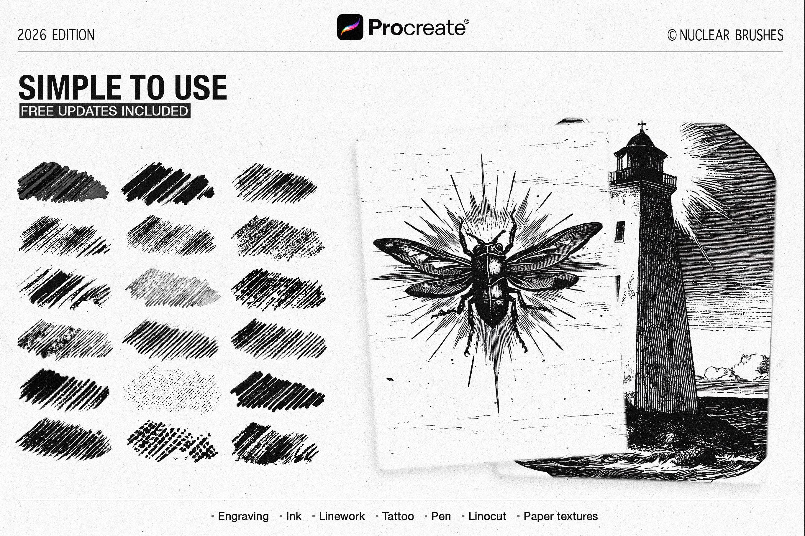 Procreate Engraving Brushes Mega Bundle (2026) | 500+ Ink, Etching ...