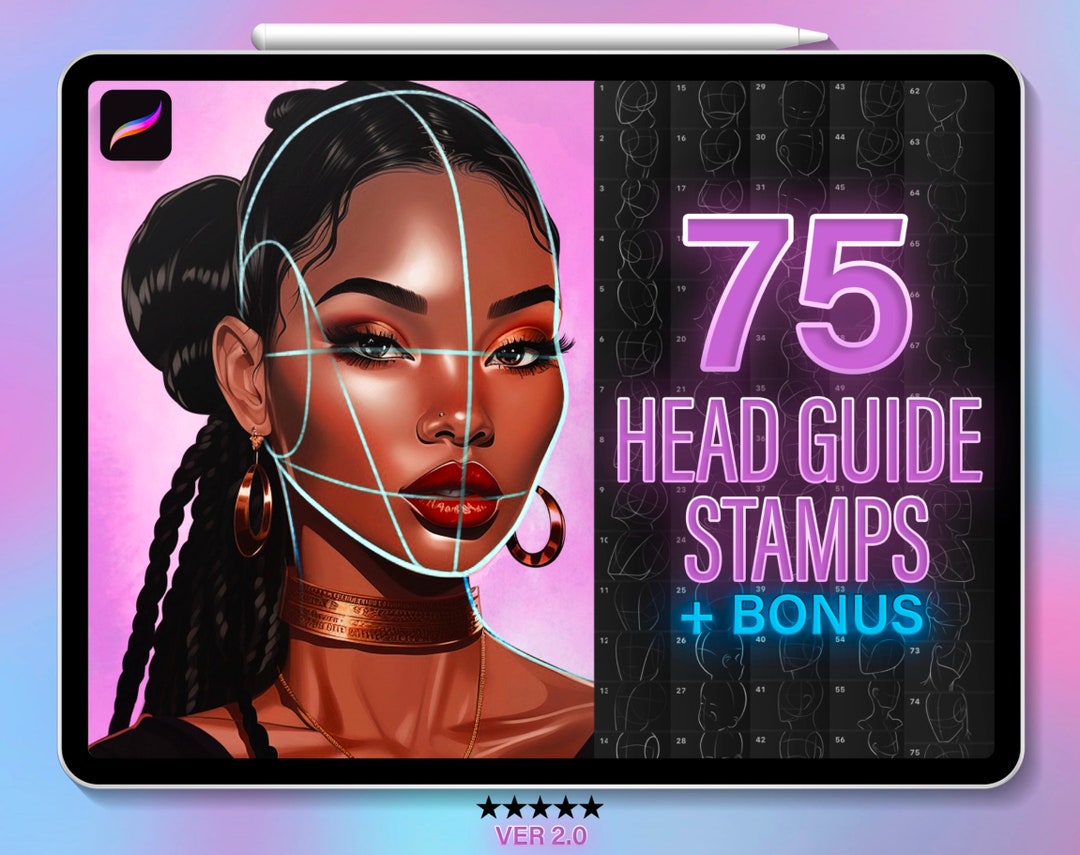 Procreate Head Guide Stamps, Procreate Head Stamps, Head Brushes ...