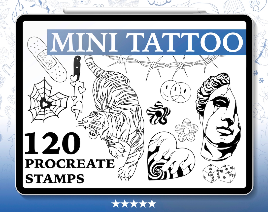 Tattoo Procreate Stamps, 120 Mini Tattoo Stamps for Procreate, Tattoo ...