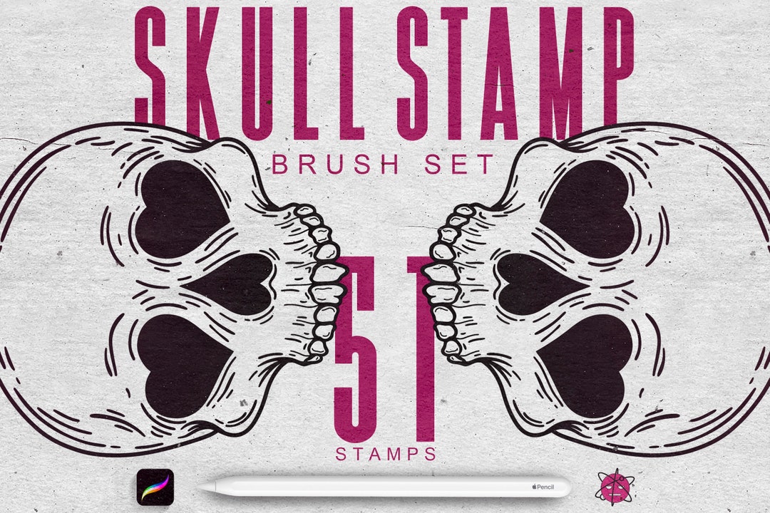 Procreate Skull Stamps, Tattoo Skull Stamps for Procreate, 51 Skull ...