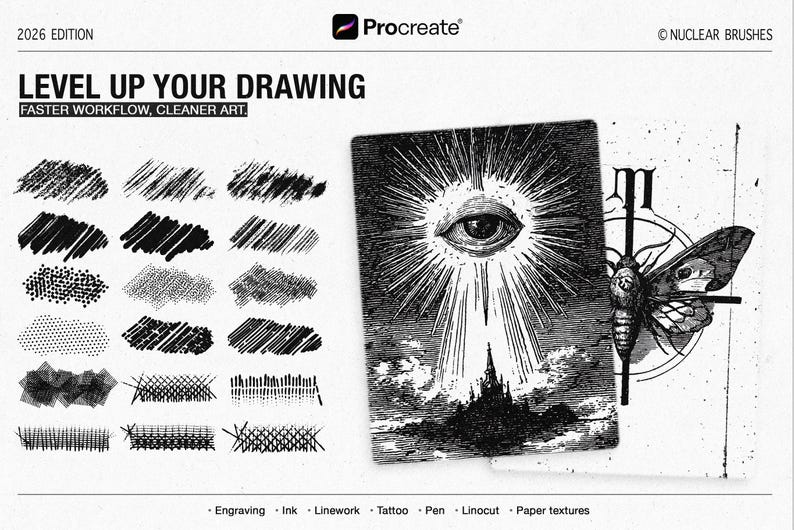 Procreate Engraving Brushes Mega Bundle (2026) | 500+ Ink, Etching ...