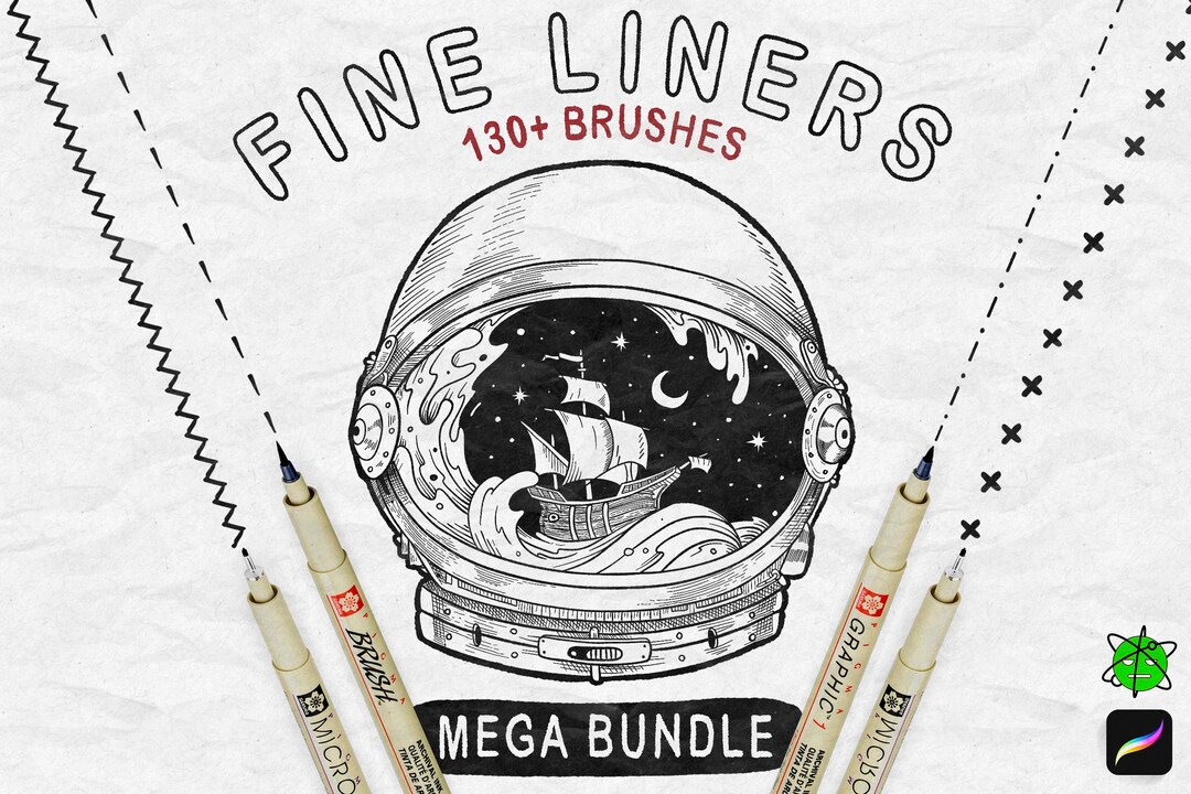 130+ Fine Line Brush Set for Procreate, Micron Liner Procreate Brushes ...