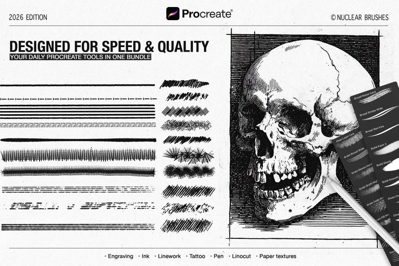 Procreate Engraving Brushes Mega Bundle (2026) | 500+ Ink, Etching ...