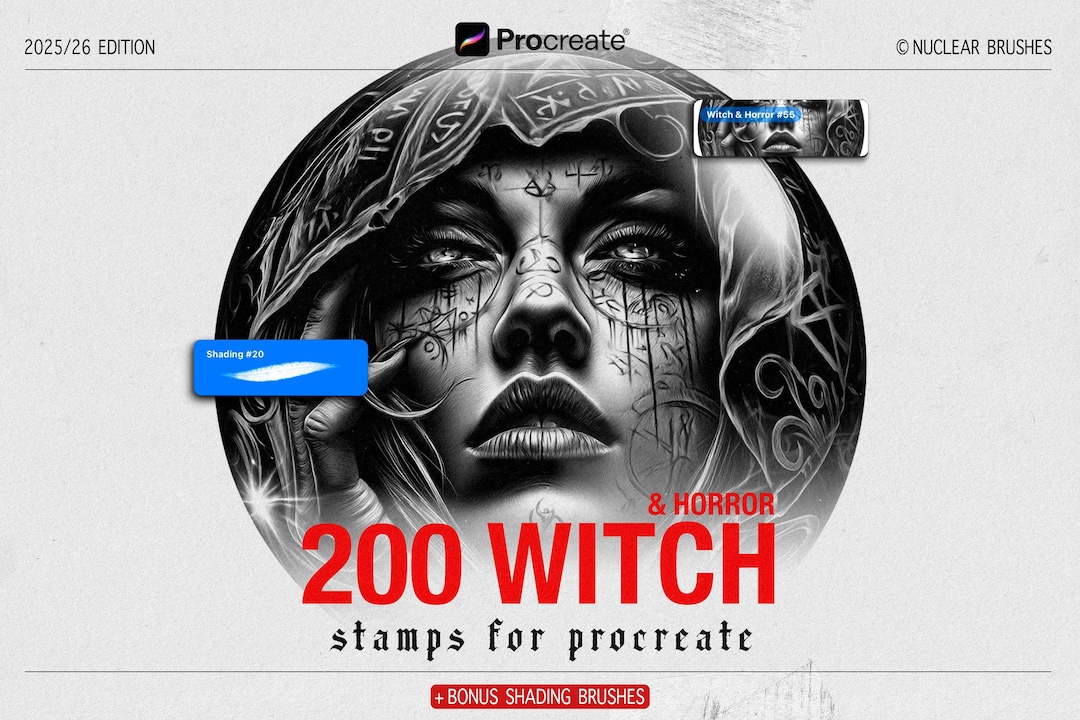 200 Witch Horror Stamps for Procreate + Shading Brushes | Dark Gothic ...