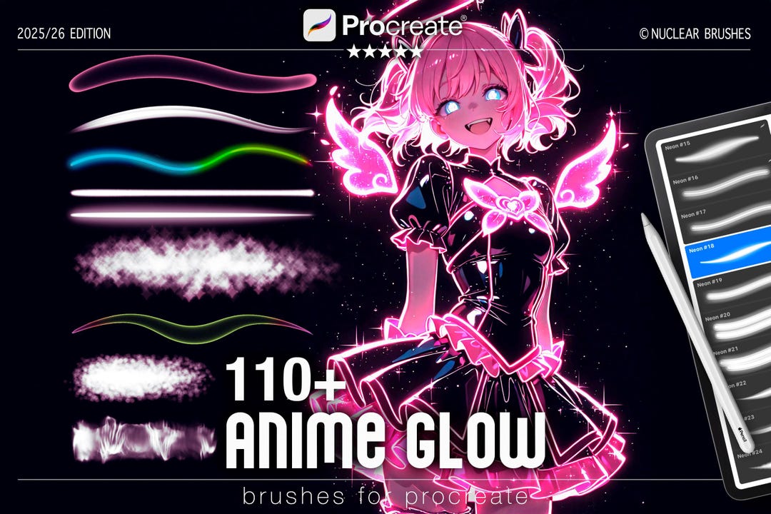 Anime Glow Procreate Brushes | Neon Brush Set, Light Streaks, Shimmer ...