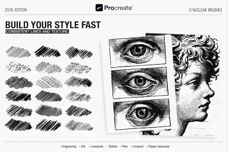 Procreate Engraving Brushes Mega Bundle (2026) | 500+ Ink, Etching ...