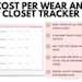 Cost per Wear Tracker | Outfit Planner | Closet Tracker | Closet ...