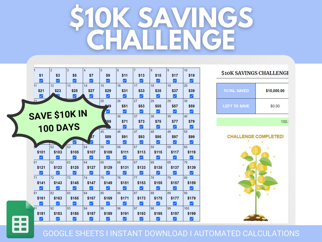 10000 Savings Challenge 10k Saving Challenge 100 Day Savings Challenge ...