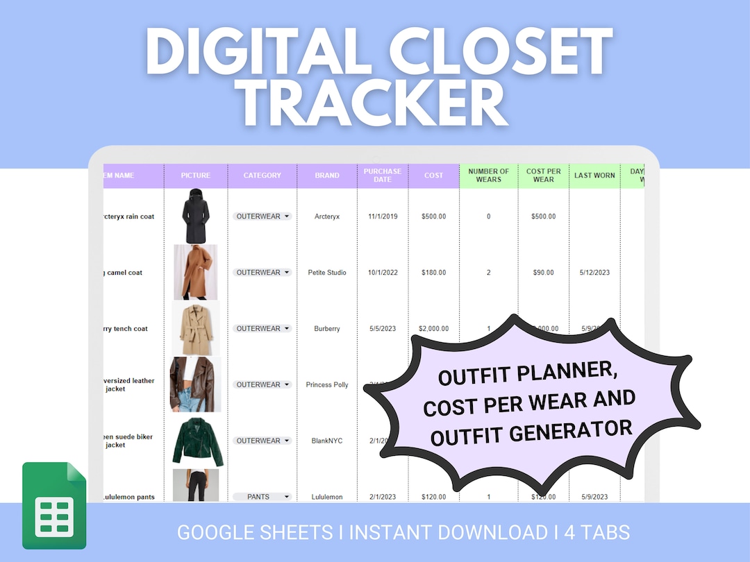 Cost per Wear Tracker | Outfit Planner | Closet Tracker | Closet ...