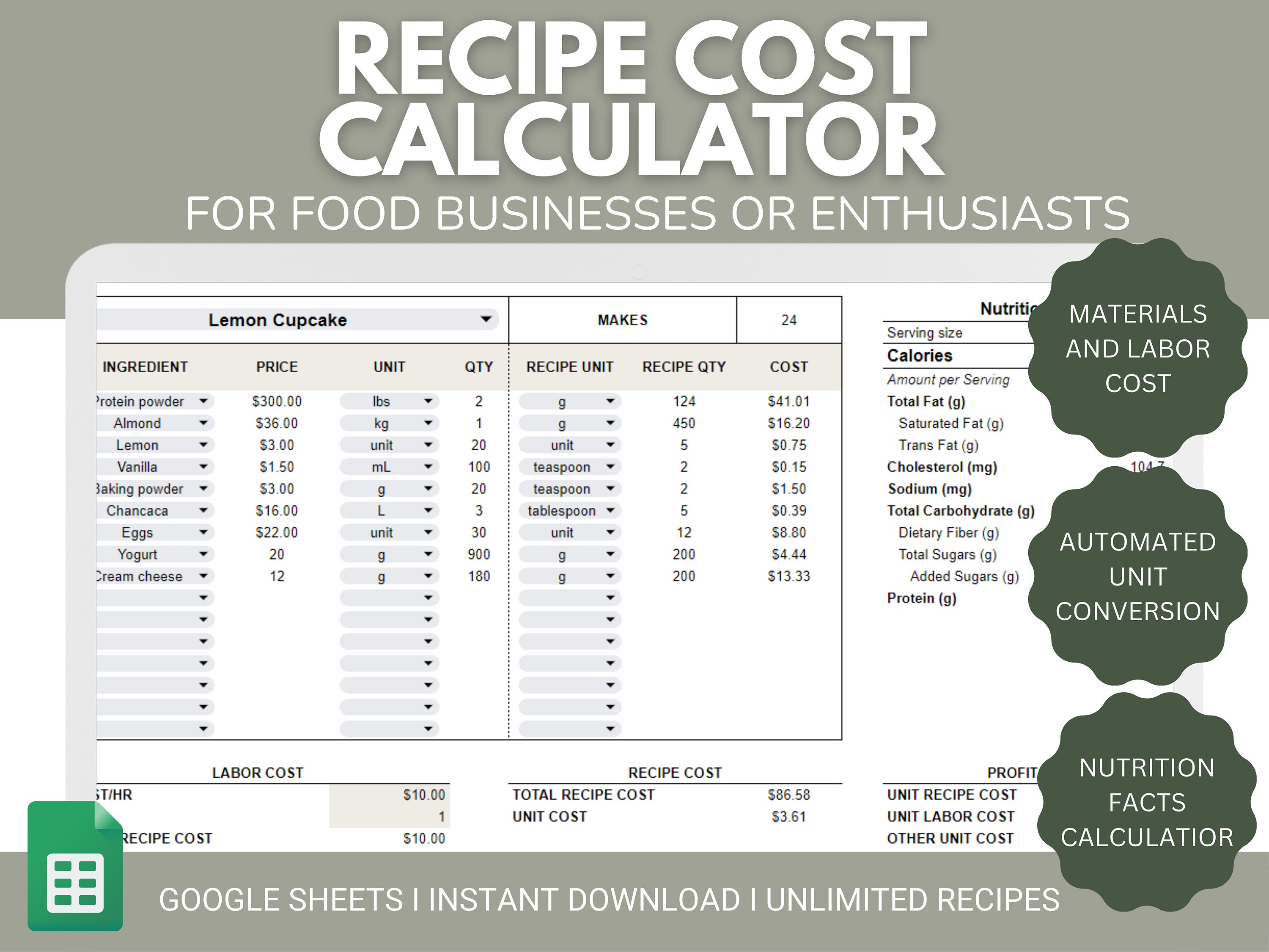 Recipe Cost Calculator and Recipe Nutrition Calculator | Recipe Cost ...