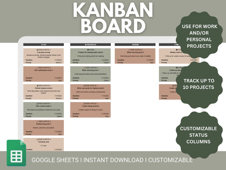 Kanban Board Google Sheets | Kanban Board Template Spreadsheet ...
