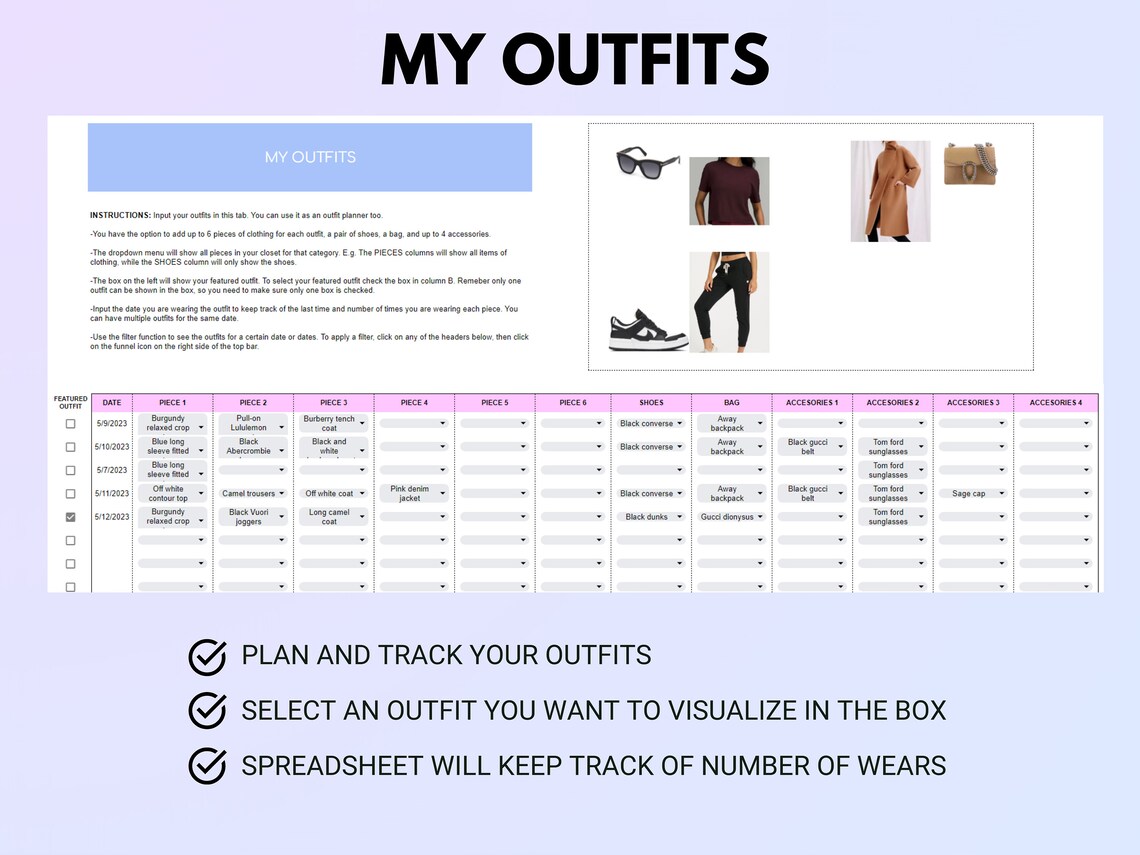 Cost per Wear Tracker | Outfit Planner | Closet Tracker | Closet ...