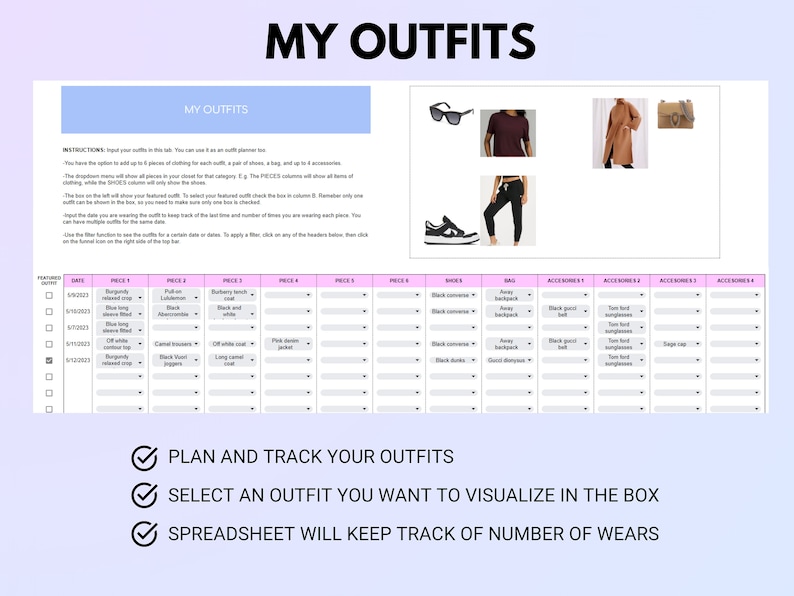 Cost per Wear Tracker | Outfit Planner | Closet Tracker | Closet ...