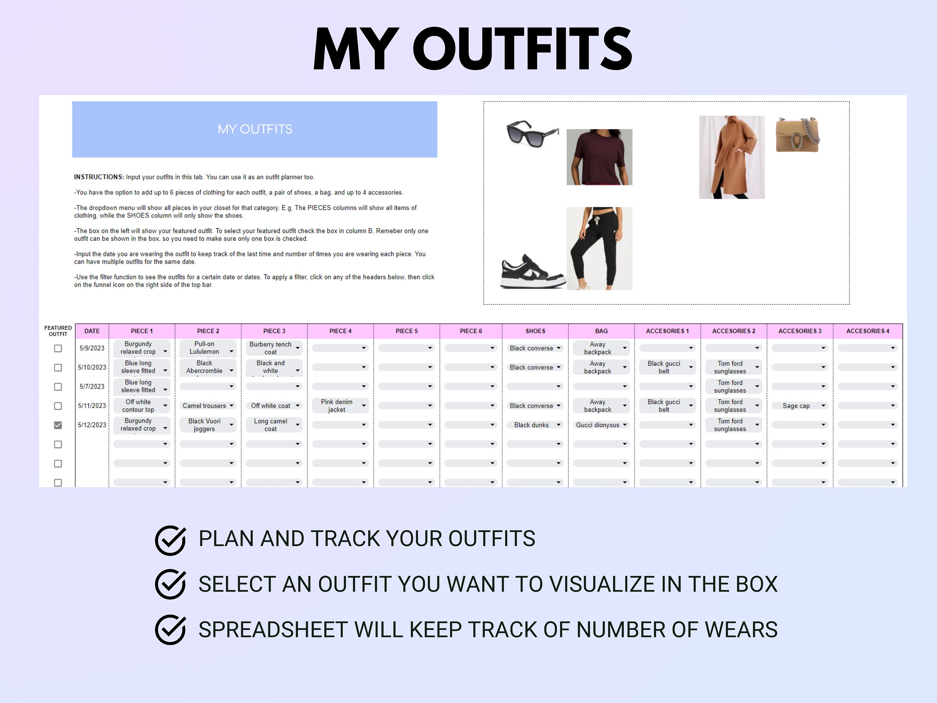 Cost per Wear Tracker | Outfit Planner | Closet Tracker | Closet ...