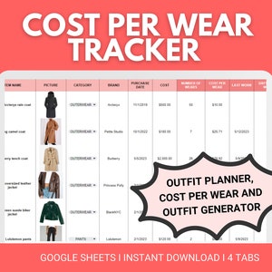 Cost per Wear Tracker | Outfit Planner | Closet Tracker | Closet ...