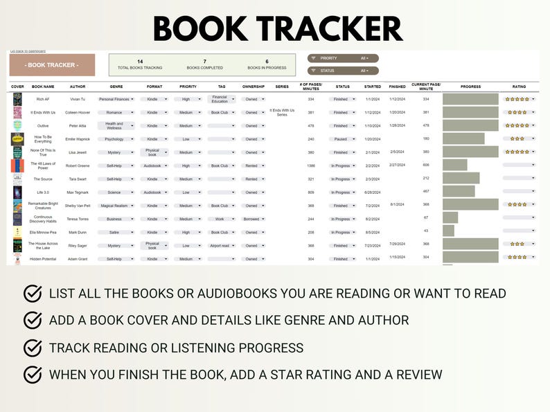 Reading Tracker Spreadsheet | Book Tracker Google Sheets Spreadsheet ...