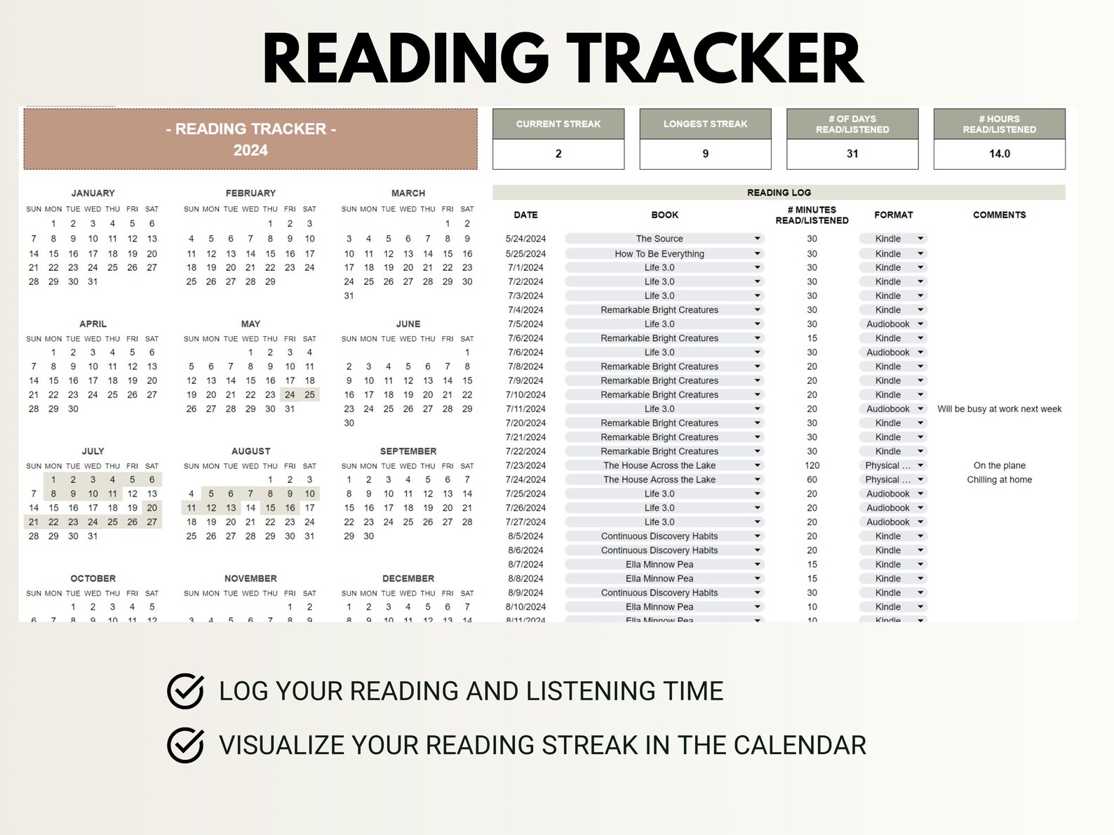 Reading Tracker Spreadsheet | Book Tracker Google Sheets Spreadsheet ...