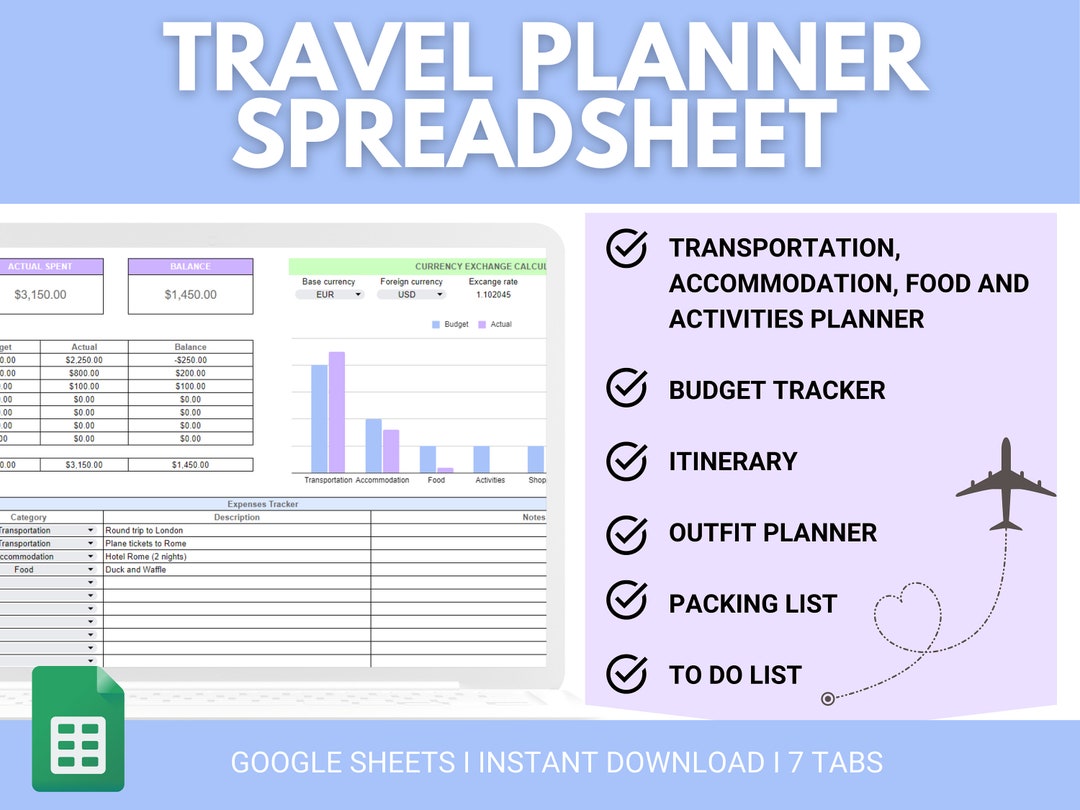 Travel Planning Spreadsheet | Travel Budget Planner | Travel Itinerary ...