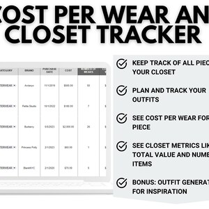 Cost per Wear Tracker | Outfit Planner | Closet Tracker | Closet ...