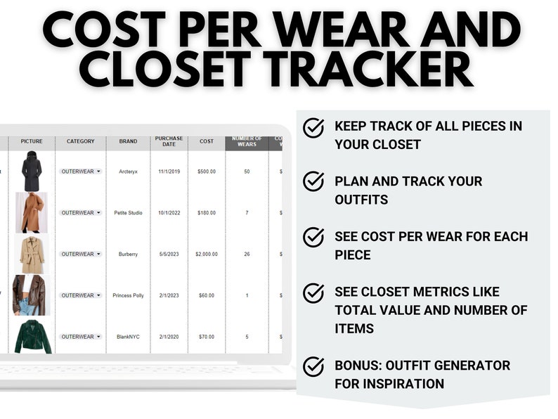 Cost per Wear Tracker | Outfit Planner | Closet Tracker | Closet ...