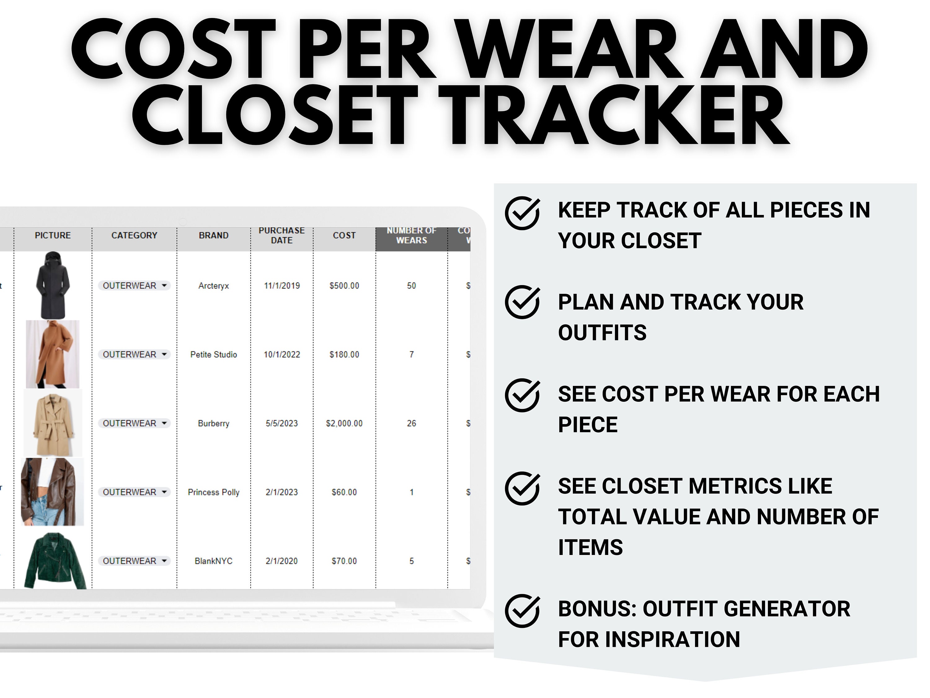 Cost per Wear Tracker | Outfit Planner | Closet Tracker | Closet ...