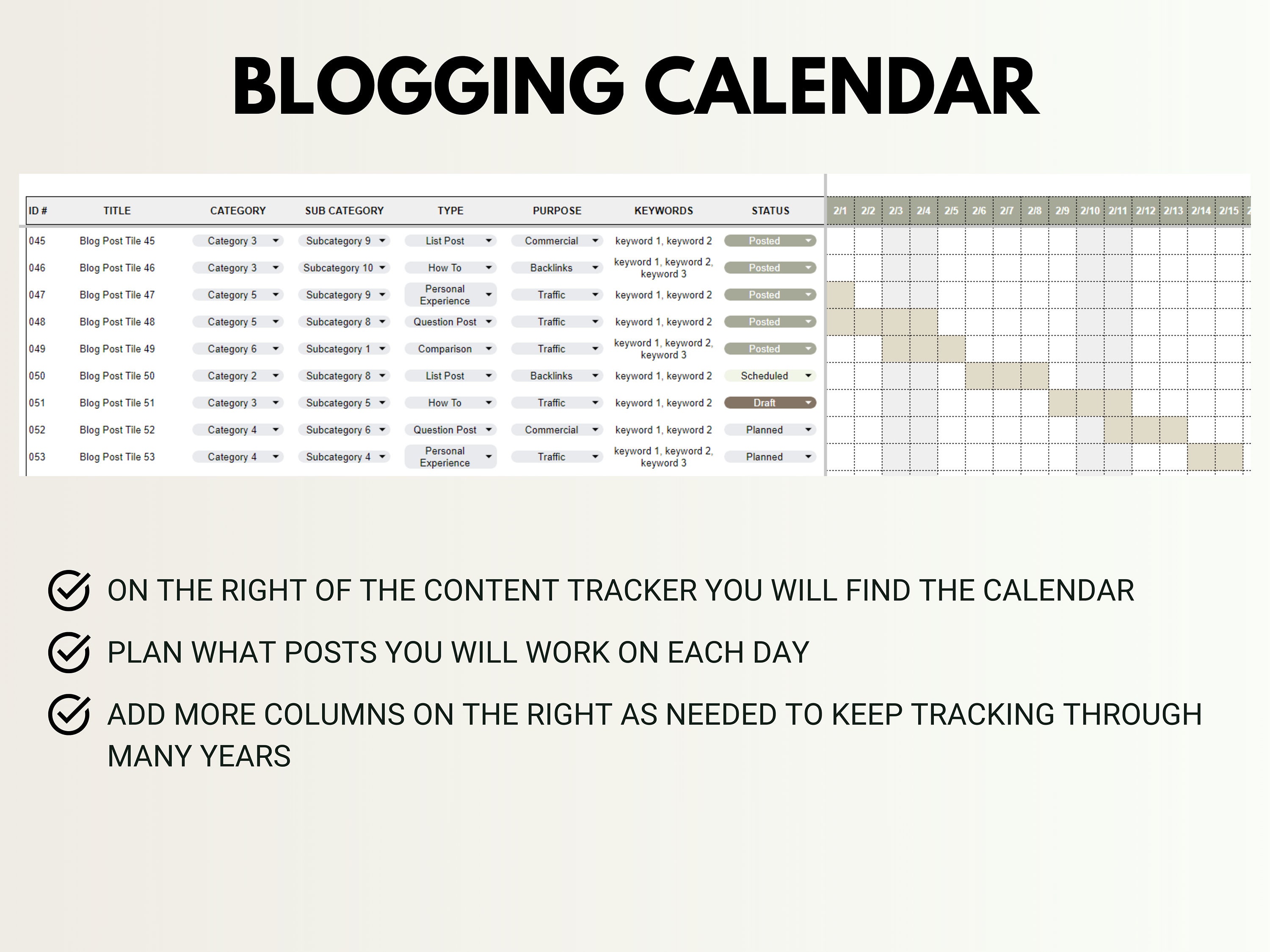 Blog Post Planner Google Sheets Spreadsheet | Blog Content Calendar ...