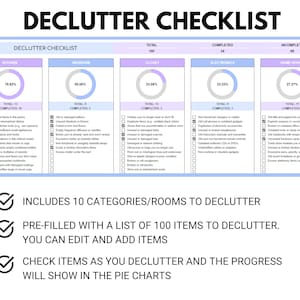 Decluttering Checklist Google Sheets Spreadsheet | Decluttering Tracker ...