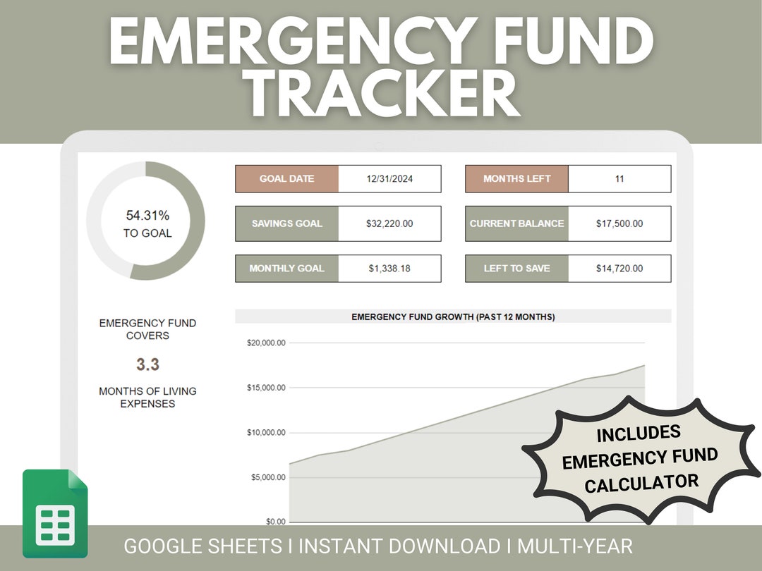 Emergency Fund Tracker | Emergency Fund Savings Tracker Google Sheets ...