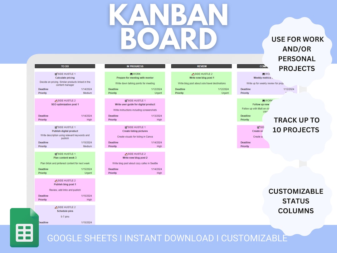 Kanban Board Google Sheets | Kanban Board Template Spreadsheet ...