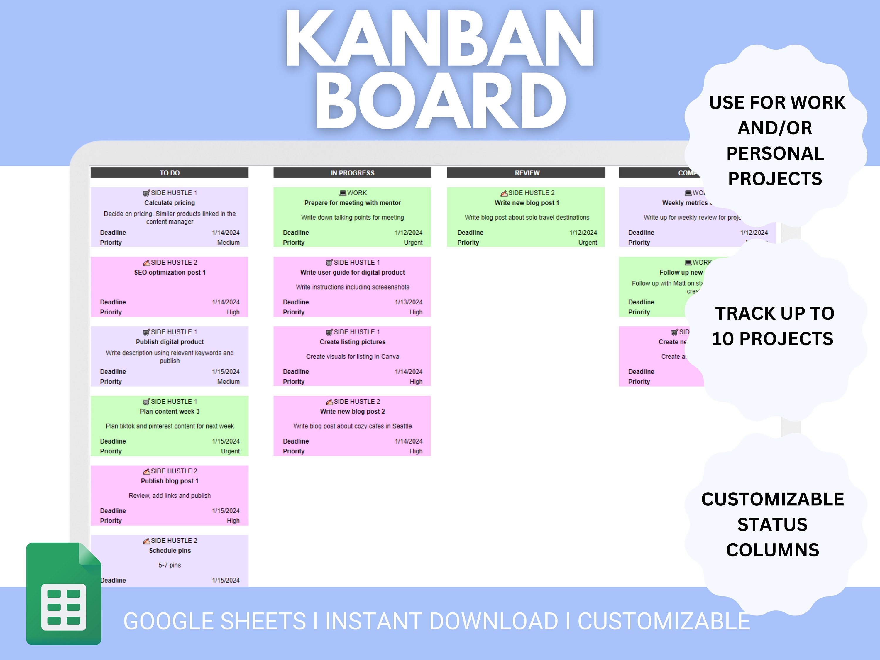 Kanban Board Google Sheets | Kanban Board Template Spreadsheet ...