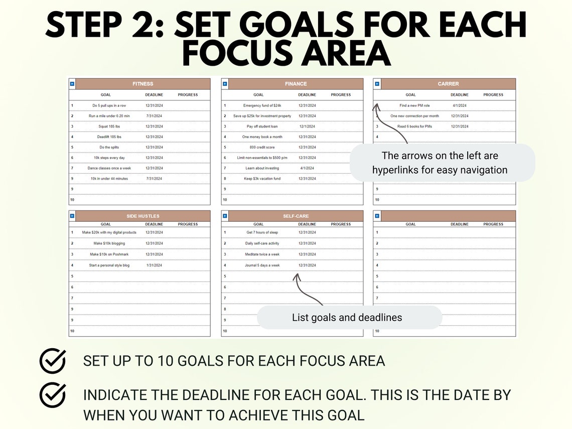 Goal Planning Google Sheets Resolutions Tracker Goal Tracker ...