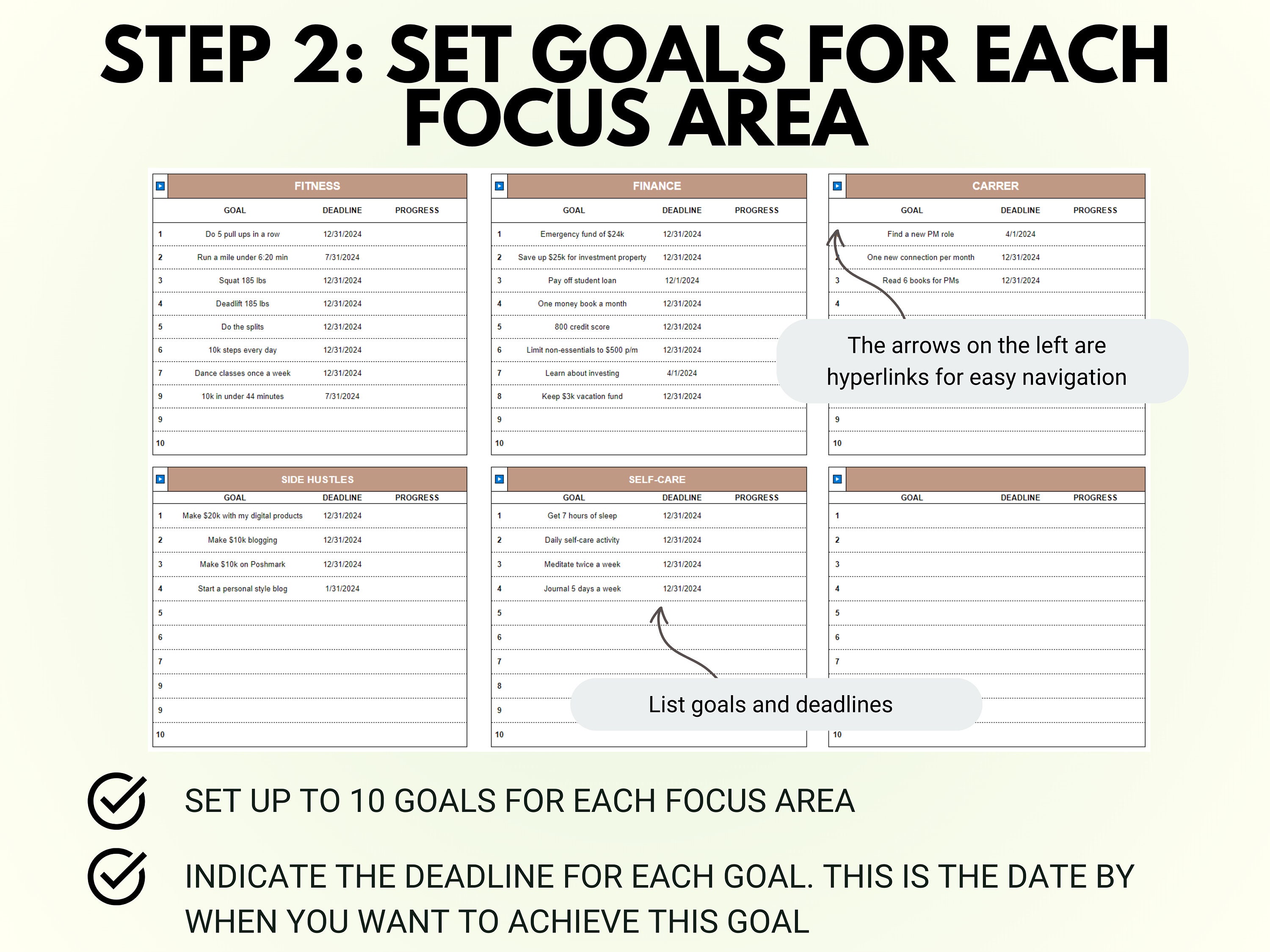 Goal Planning Google Sheets Resolutions Tracker Goal Tracker ...
