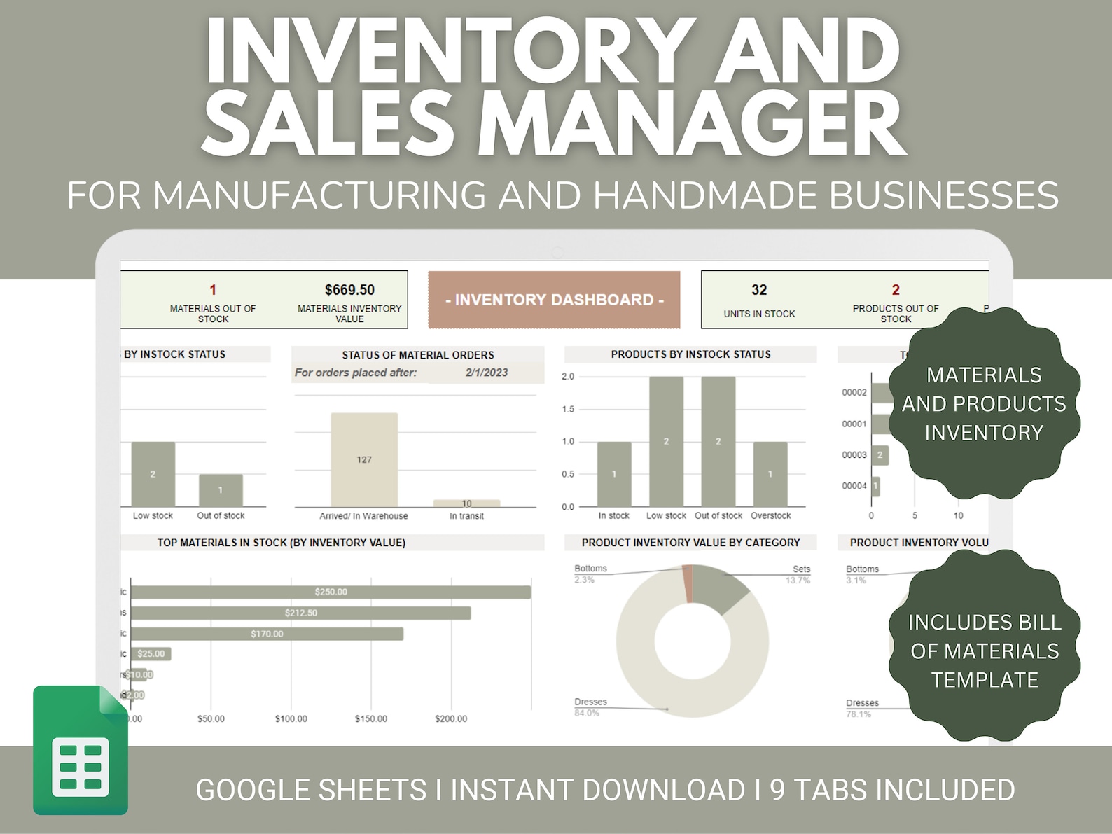 Inventory Tracker Spreadsheet | Inventory and Sales Tracker for ...