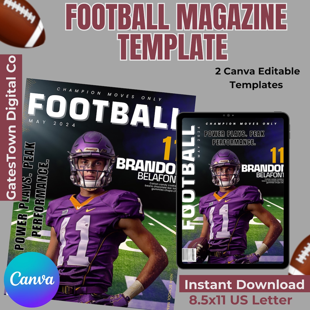 Customizable Football Magazine Cover Digital Download, Personalized ...