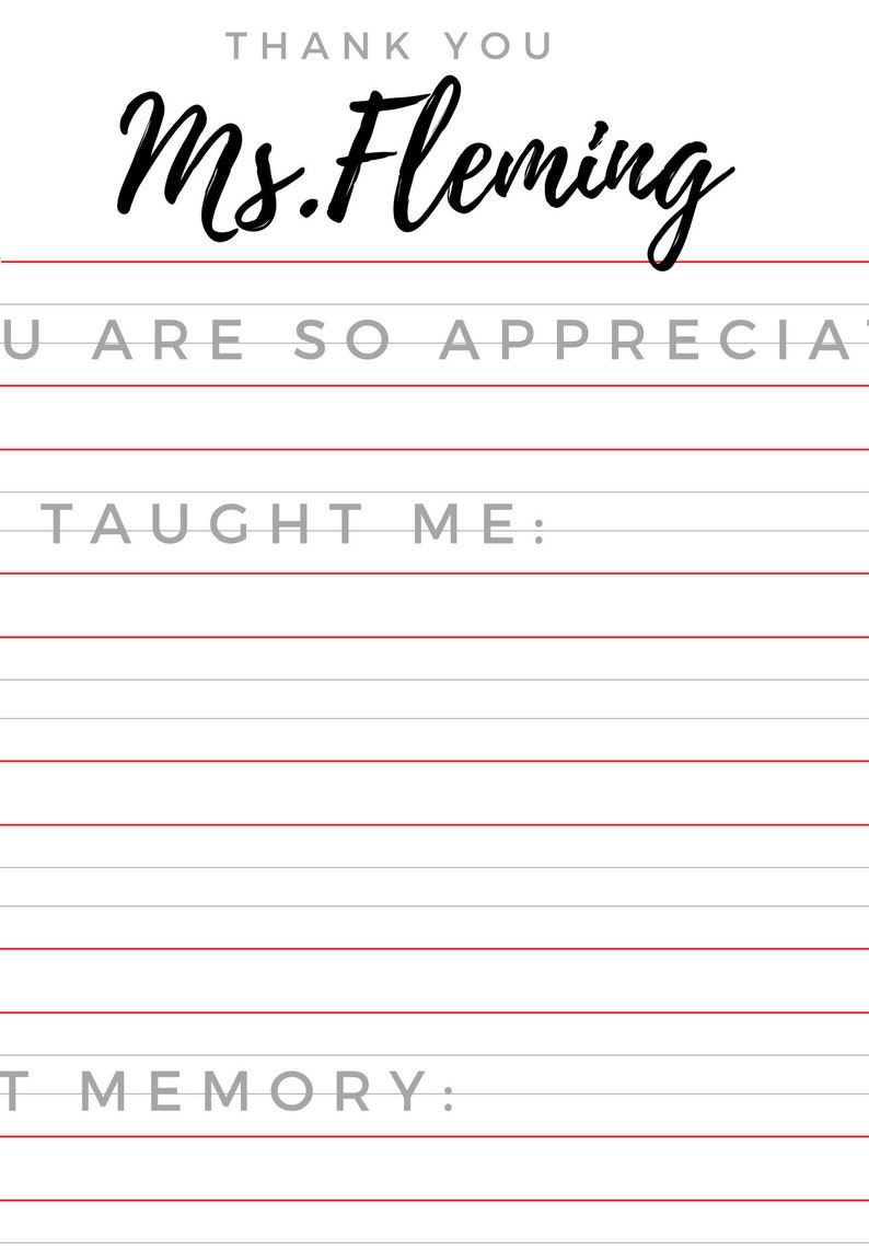 Teacher Appreciation Thank You Sheets - Etsy