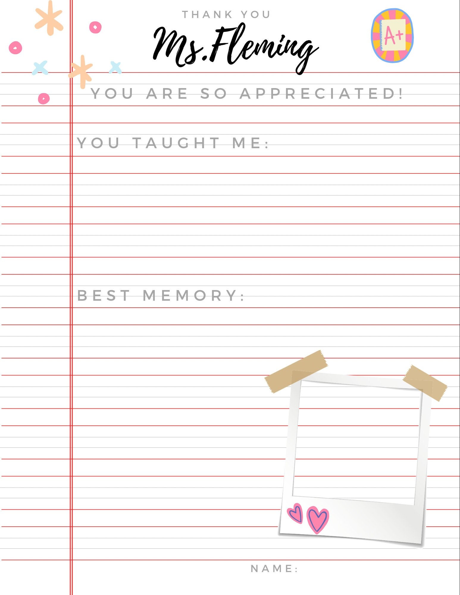 Teacher Appreciation Thank You Sheets - Etsy