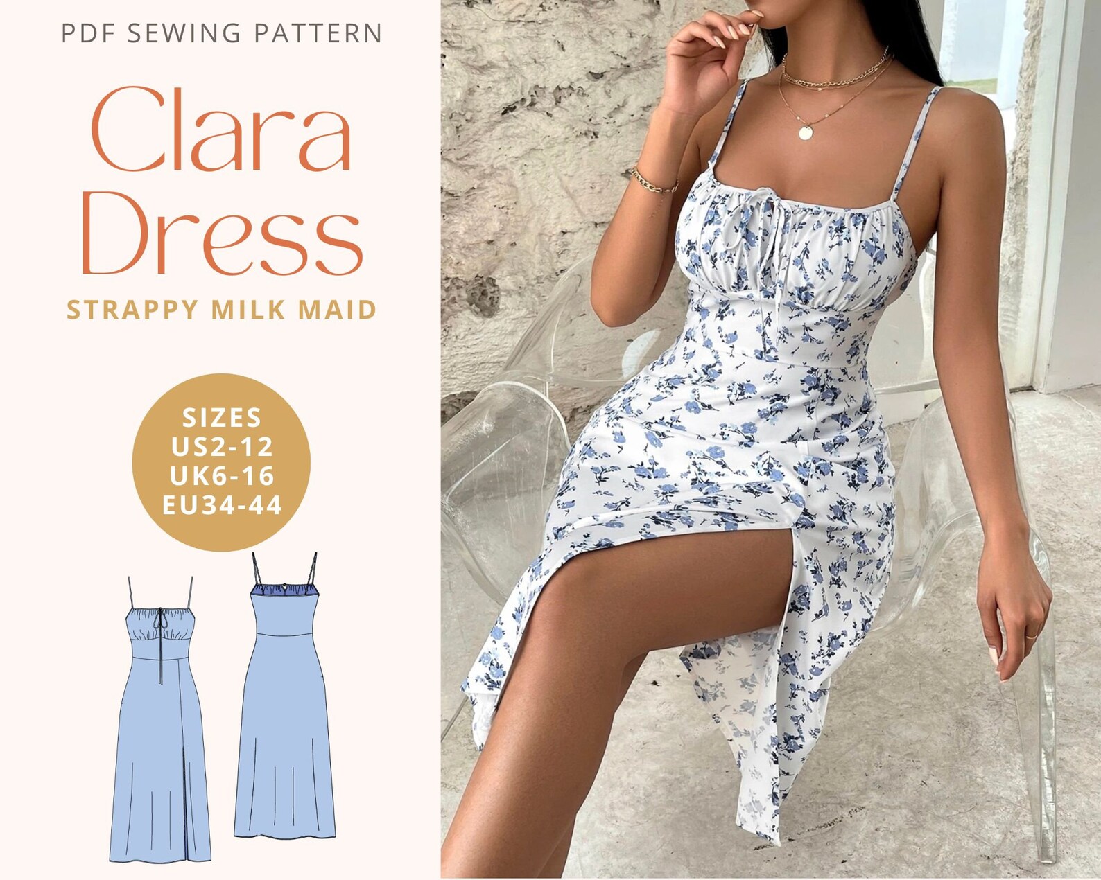 Clara Strappy Milk Maid Dress PDF Digital Sewing Pattern - Etsy