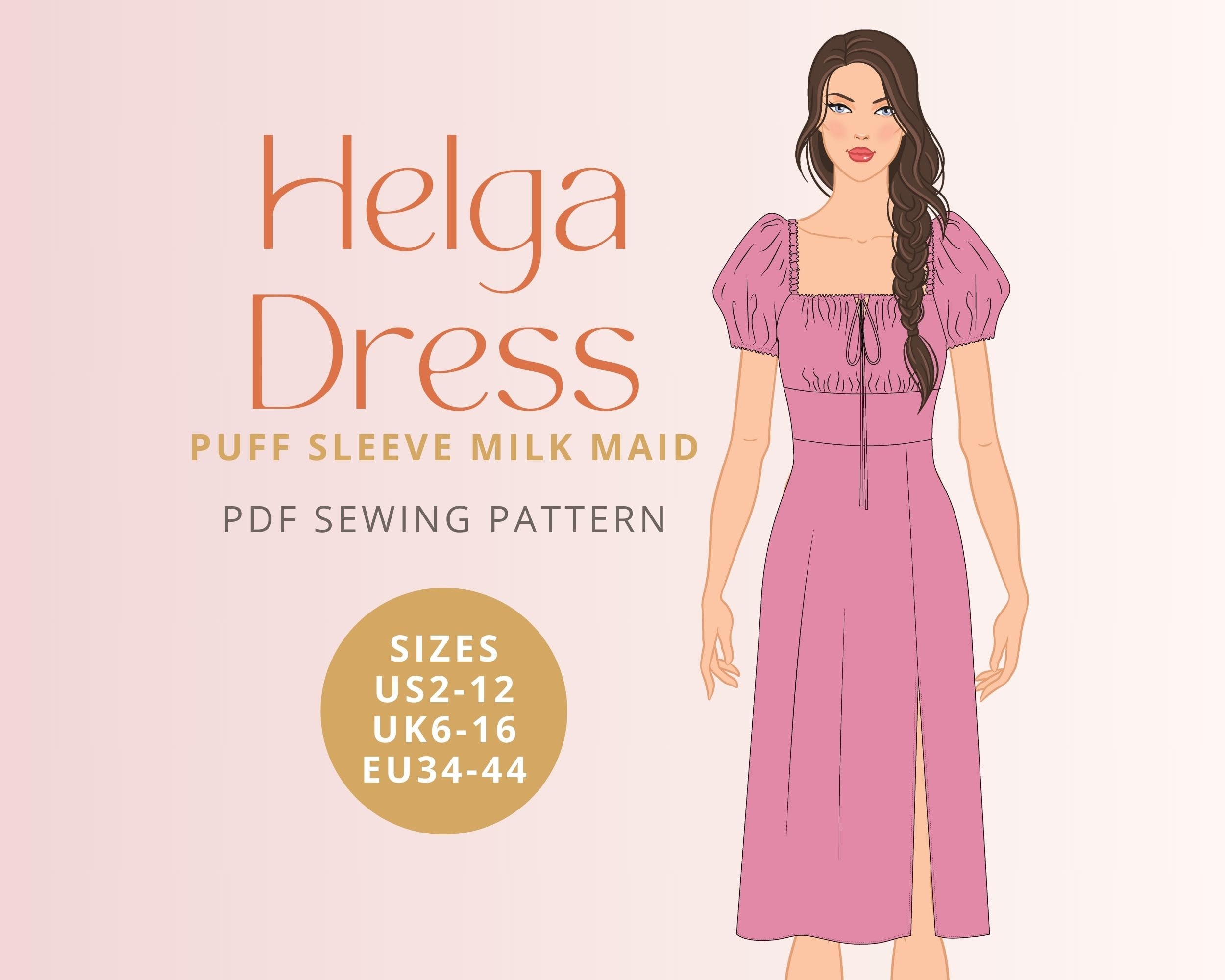 Helga Puff Sleeve Milk Maid Dress PDF Digital Sewing Pattern - Etsy