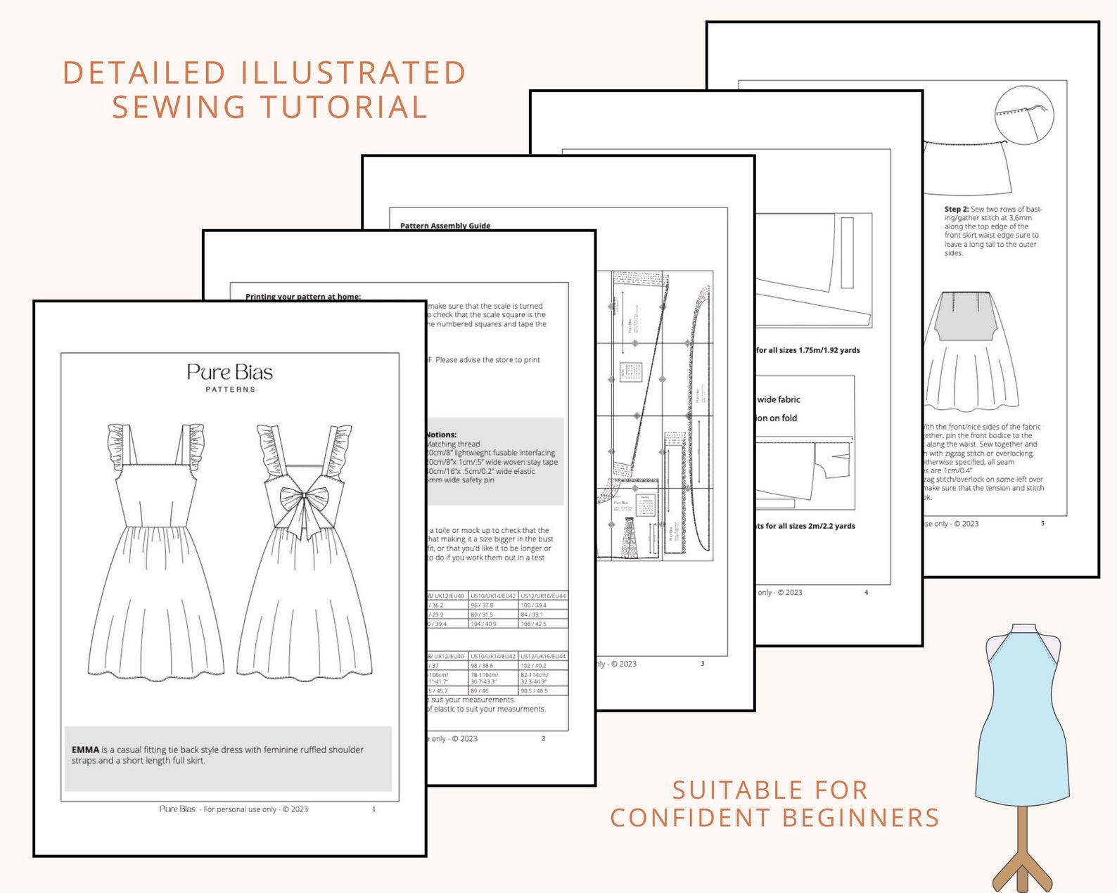 Emma Tie Back Dress. PDF Digital Sewing Pattern - Etsy